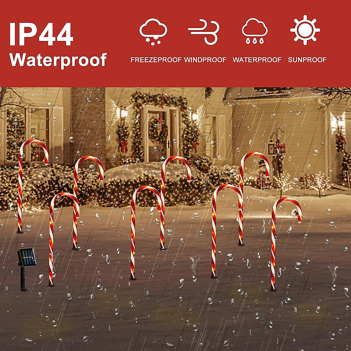 BRIGHTDECK Christmas Solar Candy Cane Pathway Lights, 8 Pack 21“ Outdoor LED Christmas Decorative Marker Lights, Light Up Solar Stake Lights for Holiday, Xmas, Walkway, Sidewalk, Garden,Yard（Red）