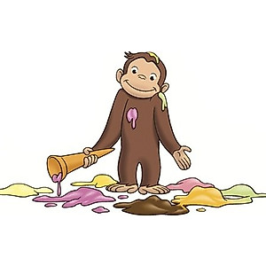 6 Inch Curious George Ice Cream Monkey Animal Removable Peel Self Stick Adhesive Vinyl Decorative Wall Decal Sticker Art Kids Room Home Decor Girl Boy Children Bedroom Nursery 6 x 3 1/2 inches Tall