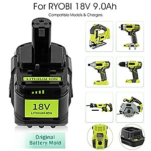【Upgrade!】 CaliHutt 18V 9.0Ah Replace Battery for Ryobi ONE+ Plus 18V Battery High Capacity 18V Lithium-Ion Battery P102 P104 P105 P106 P108 P107 P109 for Cordless Power Tools