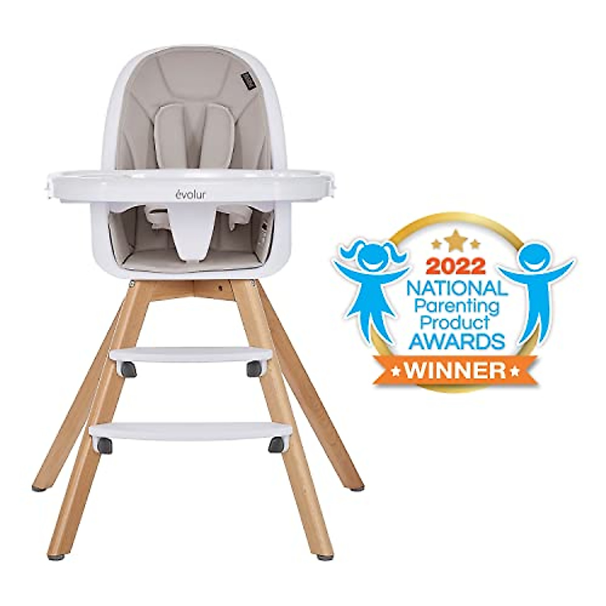 Evolur Zoodle 2 in 1 Baby High Chair in Light Grey, Easy to Clean, Adjustable and Removable Tray, Compact and Portable Convertible High Chair for Babies and Toddlers