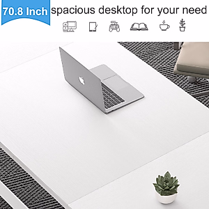LVB 70.8" Long Desk, Modern Large White Computer Desk for Home Office Work, Wood Metal Computer Table for Writing Study in Bedroom, Simple Gaming Desk for 2 Monitor Workstation, White Oak, 70 in