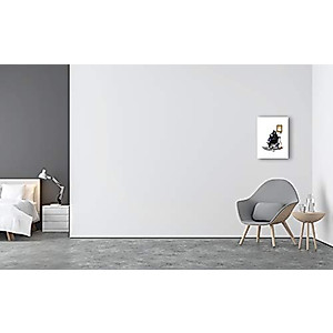 Blanche Gifts Black and White Banksy DJ Thinking Monkey Sitting on Toilet Seat Canvas Wall Art Print – Stretched on Wooden Frame and Ready to Hang – Size 12 x 16 in