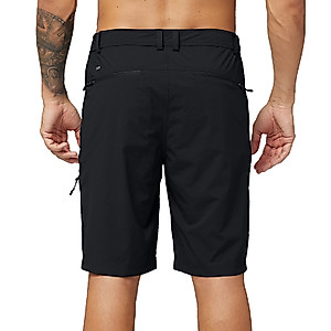 MIER Men’s Quick Dry Hiking Shorts Lightweight Nylon Stretch Outdoor Trail Shorts, 5 Zipper Pockets, 32, Black