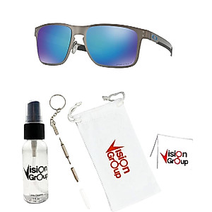 Oakley OO4123 Holbrook Metal Sunglasses + Vision Group Accessories Bundle (Matte Gunmetal/Prizm Sapphr Iridium Polarized (412307))