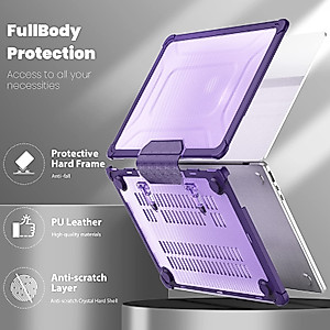 Yebiseven Case for M3/M2 MacBook Air 15 inch 2024 2023 Released A3114/A2941, Heavy Duty Shockproof Laptop Case with Keyboard Cover & Trackpad Protector & OTG Adapter & 2 Webcam Cover, XK-Purple