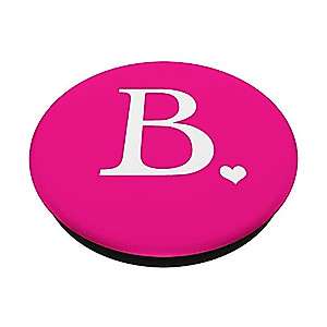 White Initial Letter B heart Monogram on Hot Pink PopSockets PopGrip: Swappable Grip for Phones & Tablets