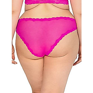 Smart & Sexy Women's Lace Trim & Mesh Panty 2 Packs Sexy Thongs & Cheeky Bikinis, Electric Pink/Black Hue, 7