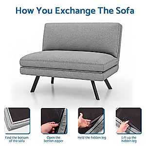 LIFERECORD Convertible Futon Sofa Bed 4 in 1 Multi-Function Modern Mini Single Floor Sleeper Chair with Adjustable Backrest for Living, Small Room Apartment, Dorm, Grey