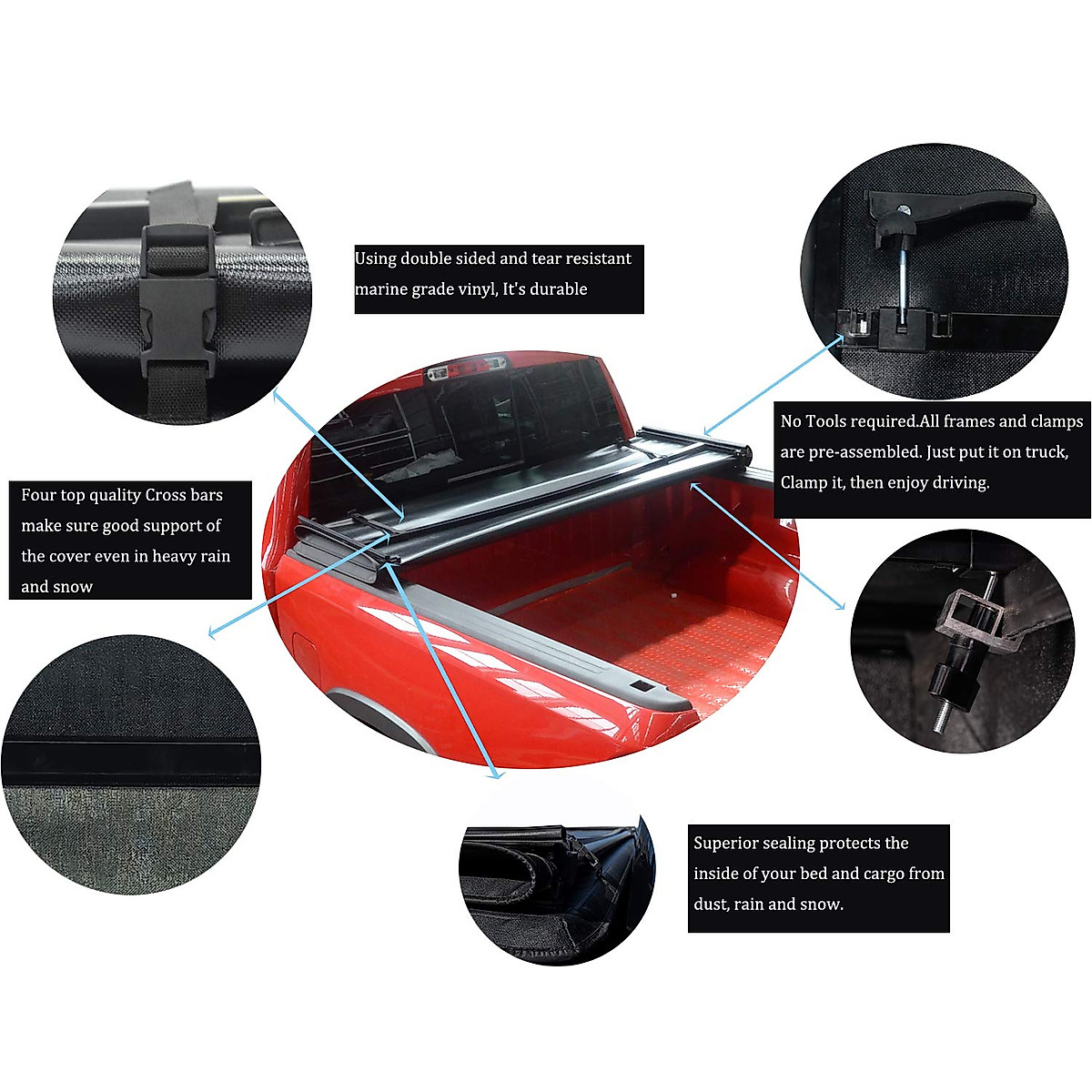 KSCPRO Soft Tri Fold Soft Folding Truck Bed Tonneau Cover Fits for 2019-2023 Ford Ranger 5ft New Body Style