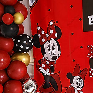 Red Mini Mouse Birthday Party Decorations, Minnie Themed Party Supplies Set for Girls with Balloons Garland kit, Mini Mouse Photography Backdrop 7x5, Mini Mouse Foil Balloon