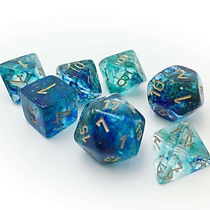 Oceanic Nebula Luminary Dice with Gold Numbers 16mm (5/8in) Set of 7 Chessex, Blue