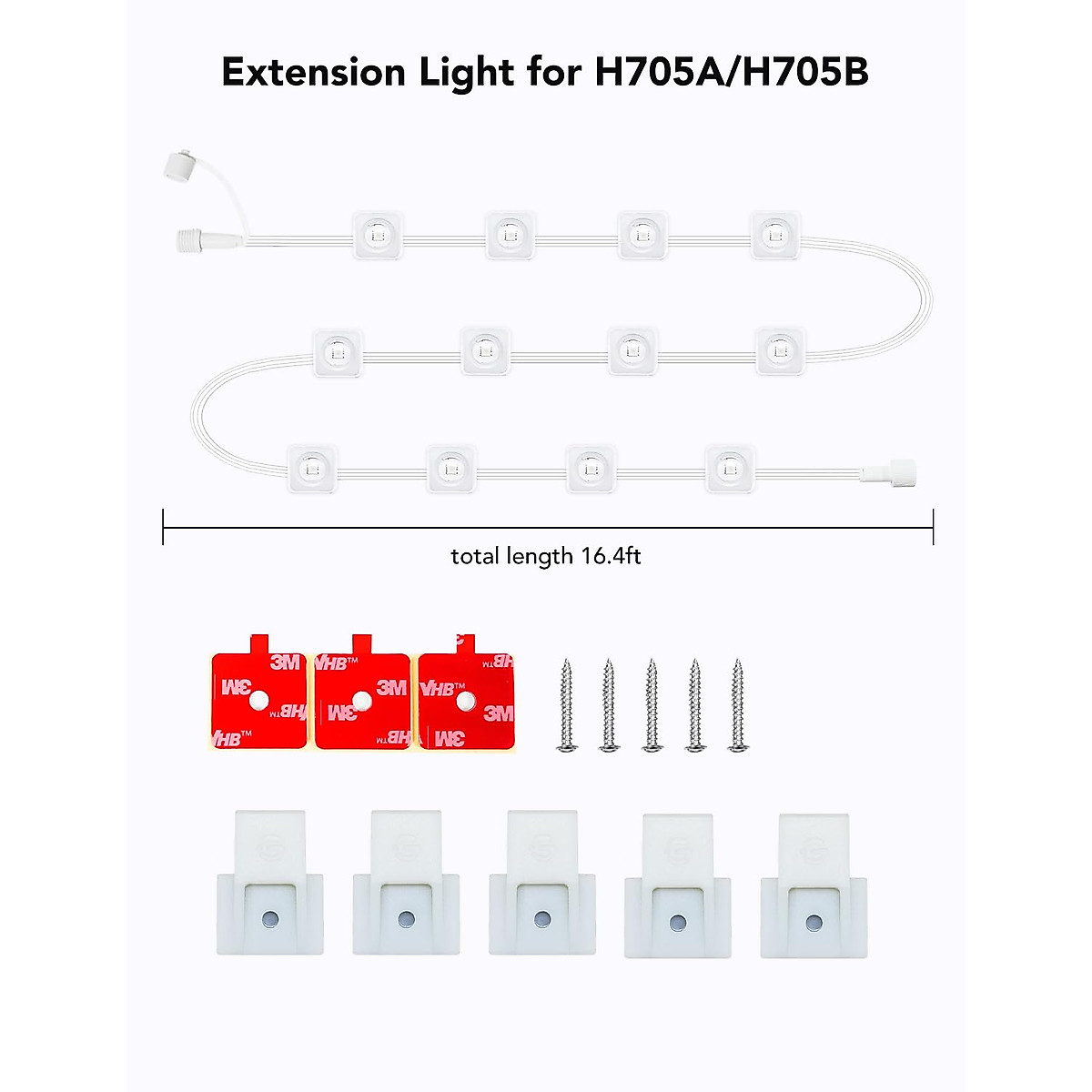 Govee 16.4ft Lights with Clips and VHB Glue for RGBIC Permanent Outdoor Lights H705A, H705B and H705C