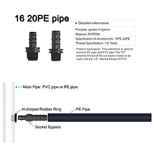 MroMax 10Pcs Drip Irrigation Fittings 1/2" Male Thread Barbed Pipe Connectors External Socket Hose Fitting for Garden Lawn Agricultural Irrigation System Plastic Black, 2.36" length