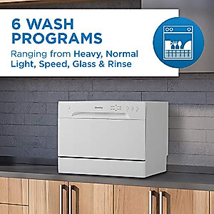 Danby DDW621WDB Countertop Dishwasher with 6 Place Settings, 6 Wash Cycles and Silverware Basket, Energy Star-Rated with Low Water Consumption and Quiet Operation