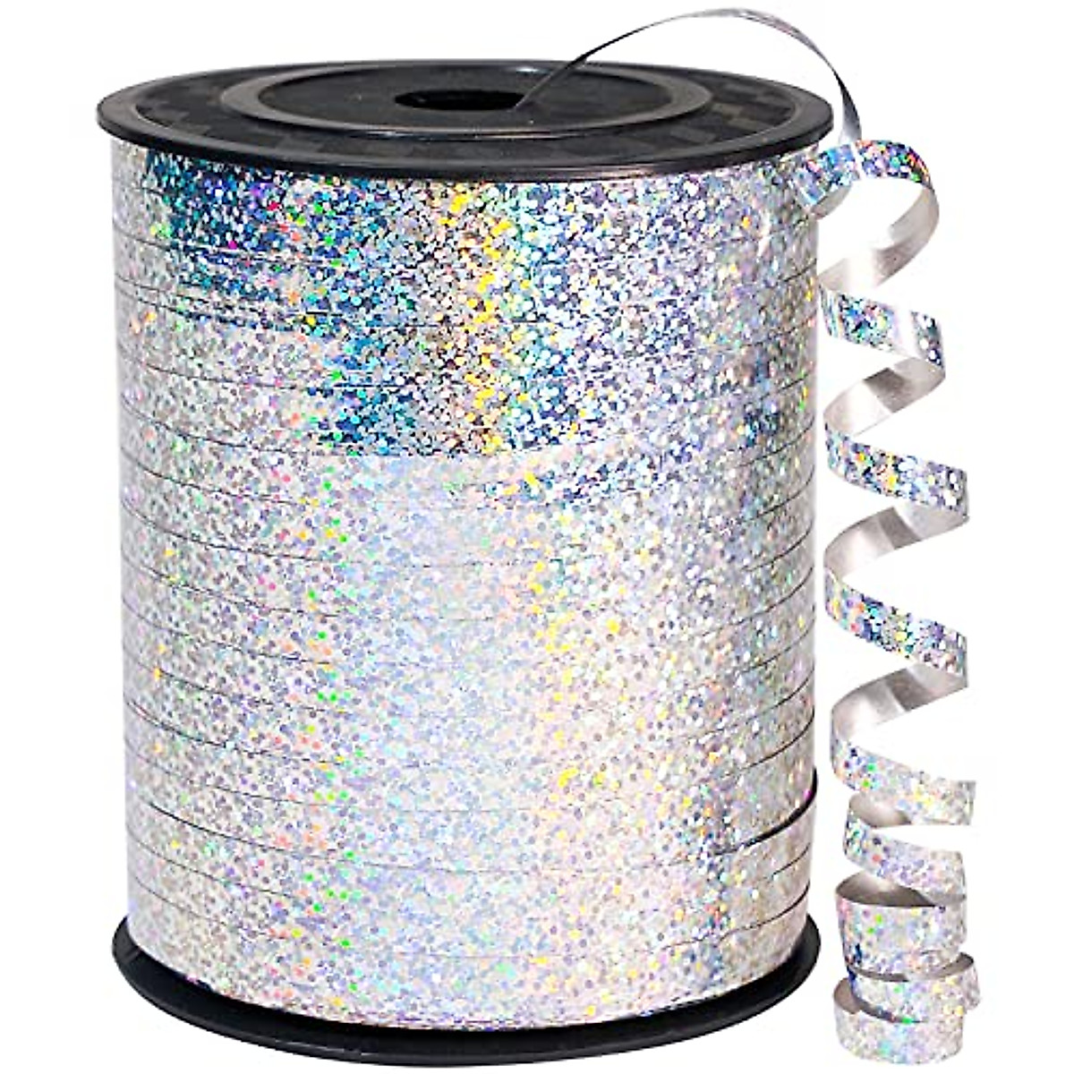 PartyWoo Silver Ribbon, 500 Yard Curling Ribbon for Crafts, Iridescent Crimped Ribbon, Shiny Metallic Ribbon for Gift Wrapping, Ribbon for Balloons String, Hair, Florist Flower (1 Roll)