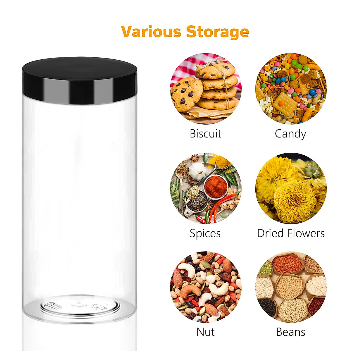 Hajoyful Plastic Jars with Lids 16OZ 16PCS Small Empty Slime Cosmetics Containers Clear Gift Food Jars Round PET Cream Jars with Black Lids Pen Labels for Kitchen Storage Spices Dry Food Butter