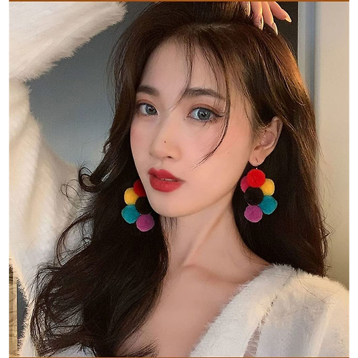 DIYANMMY Boho Unique Elegant Colorful Fur Ball Dangle Drop Earrings Trendy Personalized Exaggeration Hypoallergenic Jewelry Gift (5 Pair Punk Stud Earrings)