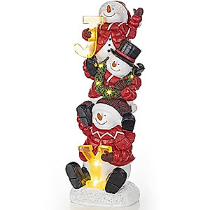 VP Home Christmas Trio Snowman Decor, Christmas Figurines Resin Snowman Lighted Decorations, LED Holiday Light Up Snowman Indoor, Festive Fiber Optic Decorations, Snowman Christmas Decorations