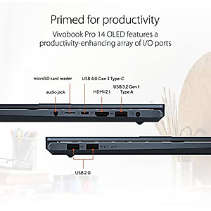 ASUS VivoBook Pro 14 OLED Laptop, 14” 2.8K OLED Display, AMD Ryzen 7 6800H Mobile CPU, NVIDIA GeForce RTX 3050 GPU, 16GB RAM, 1TB SSD, Windows 11 Home, Quiet Blue, M6400RC-EB74
