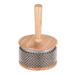 Heysland Wooden Cabasa Percussion Musical Instrument Metal Beaded Chain and Cylinder Pop Hand Shaker for Band Music Education 4.5in HL01B