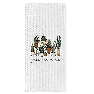 DOTAIN Botanical Boho Just One More Plant Waffle Weave Dish Kitchen Hand Towel Cloth,Funny Botanical Plant Themed Cleaning Dishcloth(24x16inch),Gifts for Plant Lover Owner Women