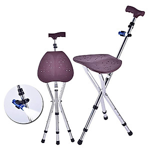 Tripod Walking Stick Seat,Folding Massage Cane Seat,Crutch Chair,Lightweight Robust Three Legged Stick with Stool,Aluminum Alloy,for Elder Waiting in
