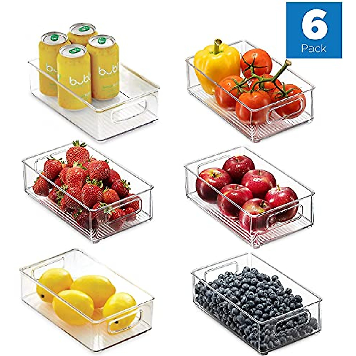 Kapebow Kitchen Storage Organizer Bins - Home Pantry Organizers 6pcs Refrigerator Organizer Bins Plastic Fridge Freezer Containers Cabinets Bin BPA Free Clear Plastic Pantry Storage Racks