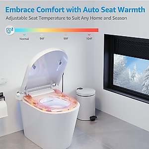 Smart Toilet Built-in Heated Bidet Seat, 360 Degree Siphon Powerful Flush, Warm Water Sprayer with Drying mode, Auto Open & Close Lid, Wireless Remote Control and with LED Display and Night Light