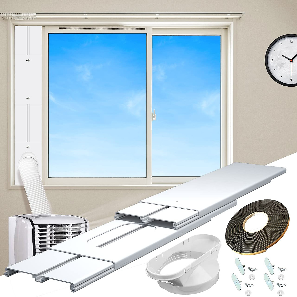 gulrear Portable air Conditioner Window kit Universal Portable AC Window Vent kit with 4 Plates Seamless Slot Style Portable ac Window kit Adjustable Length from 20" to 62" Suit for 5.0" Exhaust Hose