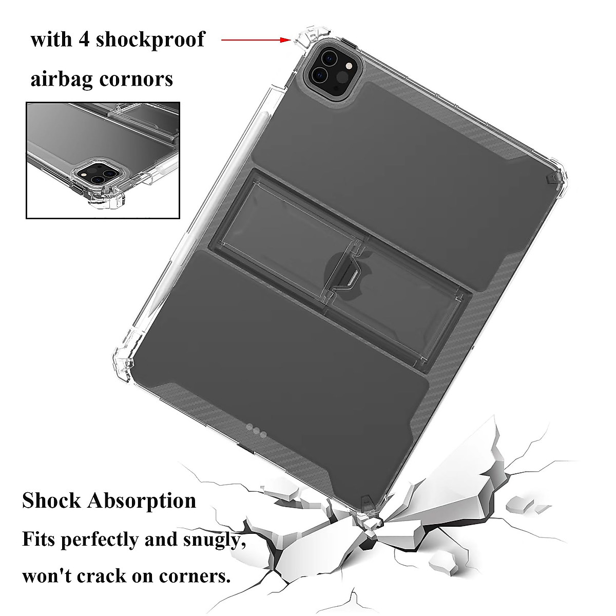 UUcovers Clear Stand Case for iPad Pro 12.9 Inch 6th/5th/4th/3rd Generation (2022/2021/2020/2018) with Pencil Stylus Pen Holder/Kickstand Soft TPU Back Transparent Shockproof Lightweight Cover, Clear