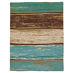 Vandarllin Retro Rustic Wood Texture Super Soft Throw Blankets Teal Green Brown Fluffy Fuzzy Flannel Bed Blanket Decorative for Home Sofa Couch Chair Living Bedroom (50x60 Inch)