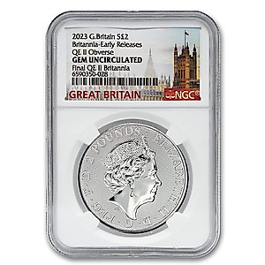 2023 Lot of (2) 1 oz British Silver Britannia Coins Gem Uncirculated (Early Releases - Great Britain Label) £2 NGC GEMUNC