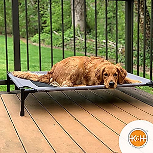 K&H Pet Products Cooling Elevated Dog Bed Outdoor Raised Dog Bed with Washable Breathable Mesh, Dog Cot Bed No-Slip Rubber Feet, Portable Dog Cot Indoor Outdoor Dog Bed, Large Gray/Black Mesh