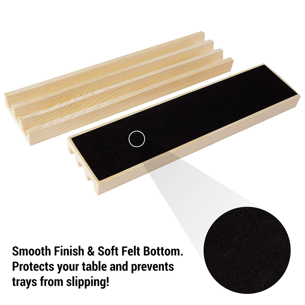 Wooden Domino Train Domino Trays – 8 Solid Wood Felt Bottomed Domino Holders 3 Rows Ideal Visibility – Domino Holders for Domino Game, Mexican Train Dominoes, Chickenfoot Dominoes, Cuban Dominoes