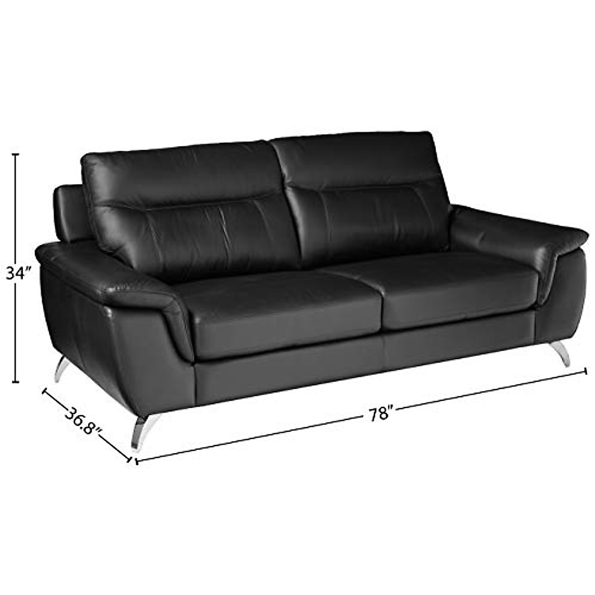 Cortesi Home Chicago Leather Sofa, 79", Black
