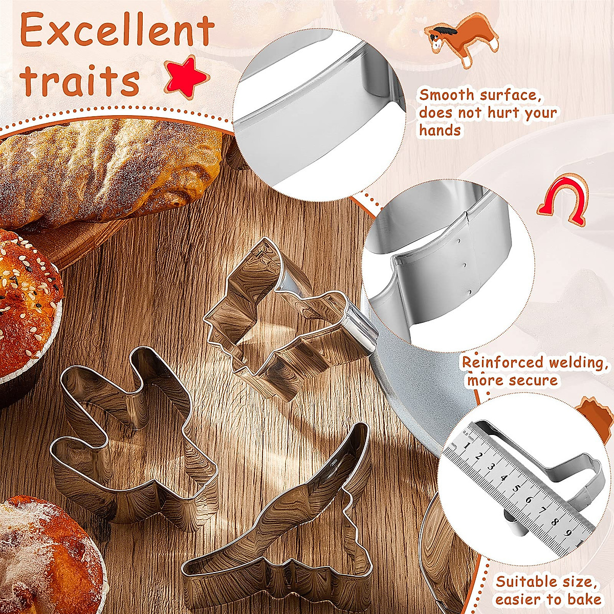 9 Pieces Cowboy Cookie Cutter Set Western Cookie Cutters, Includes Cow, Star, Horse, Cowboy, Boot, Hat, Cactus, Horseshoe, Horse Head, Stainless Steel Cookie Cutter for Baking Decorative Food DIY