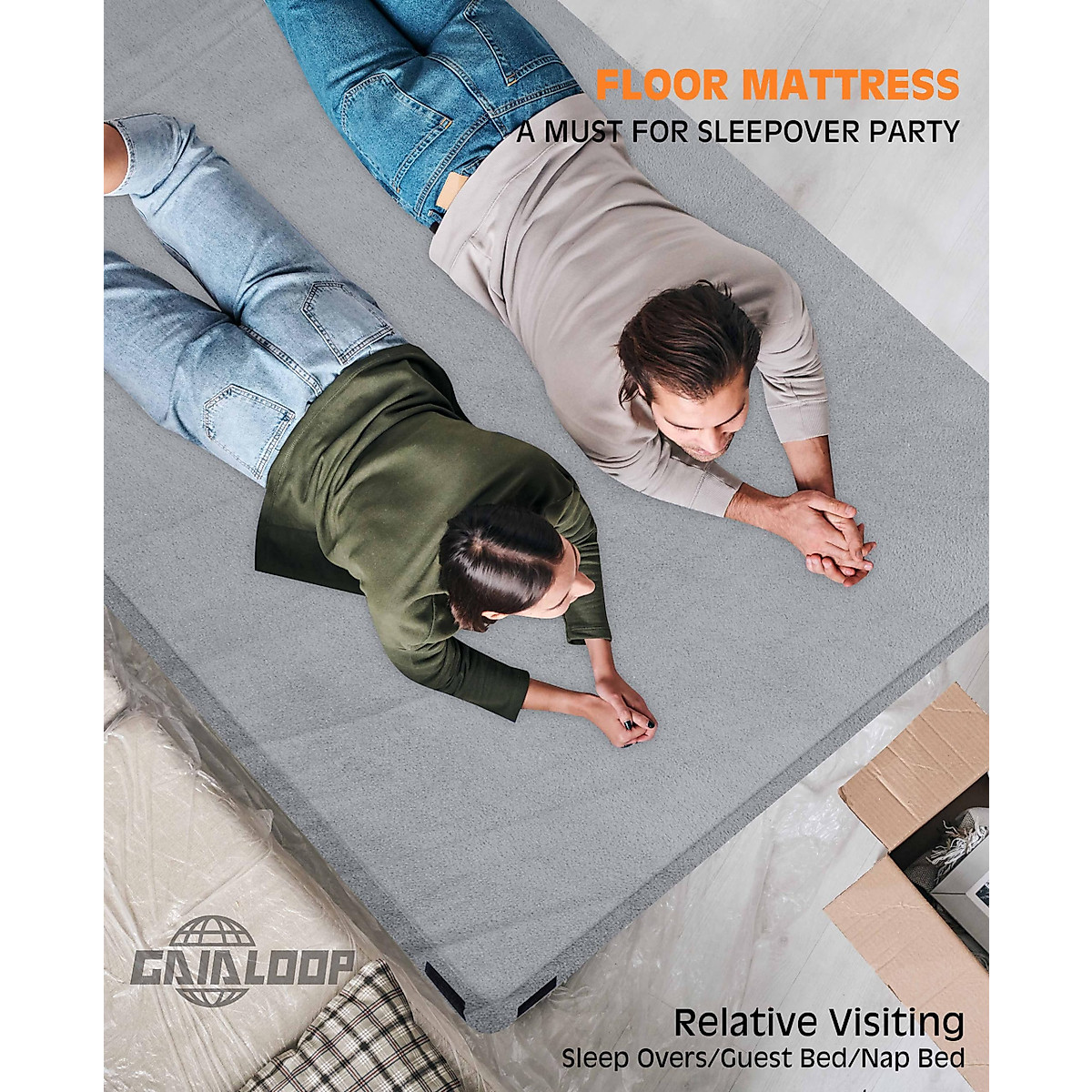 GAIALOOP Memory Foam Futon Mattress Car Camping Bed Glamping Roll Up Mattress, Japanese Floor Sleeping Mat Camp Cot Mattress Pad Travel Guest Adults Side Sleepers Space Gray [Twin: 75 * 38 * 3" ]