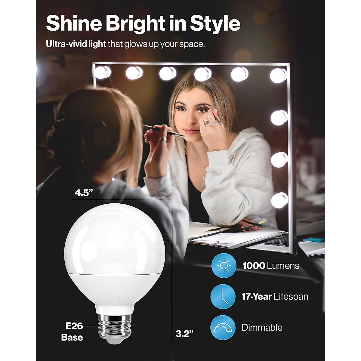 Sunco 4 Pack Vanity Globe Light Bulbs G25 LED for Bathroom Mirror, High Output 1000 LM, 100W Equivalent 11W, 5000K Daylight, Dimmable, E26 Base, Round Frosted Decorative Bulb