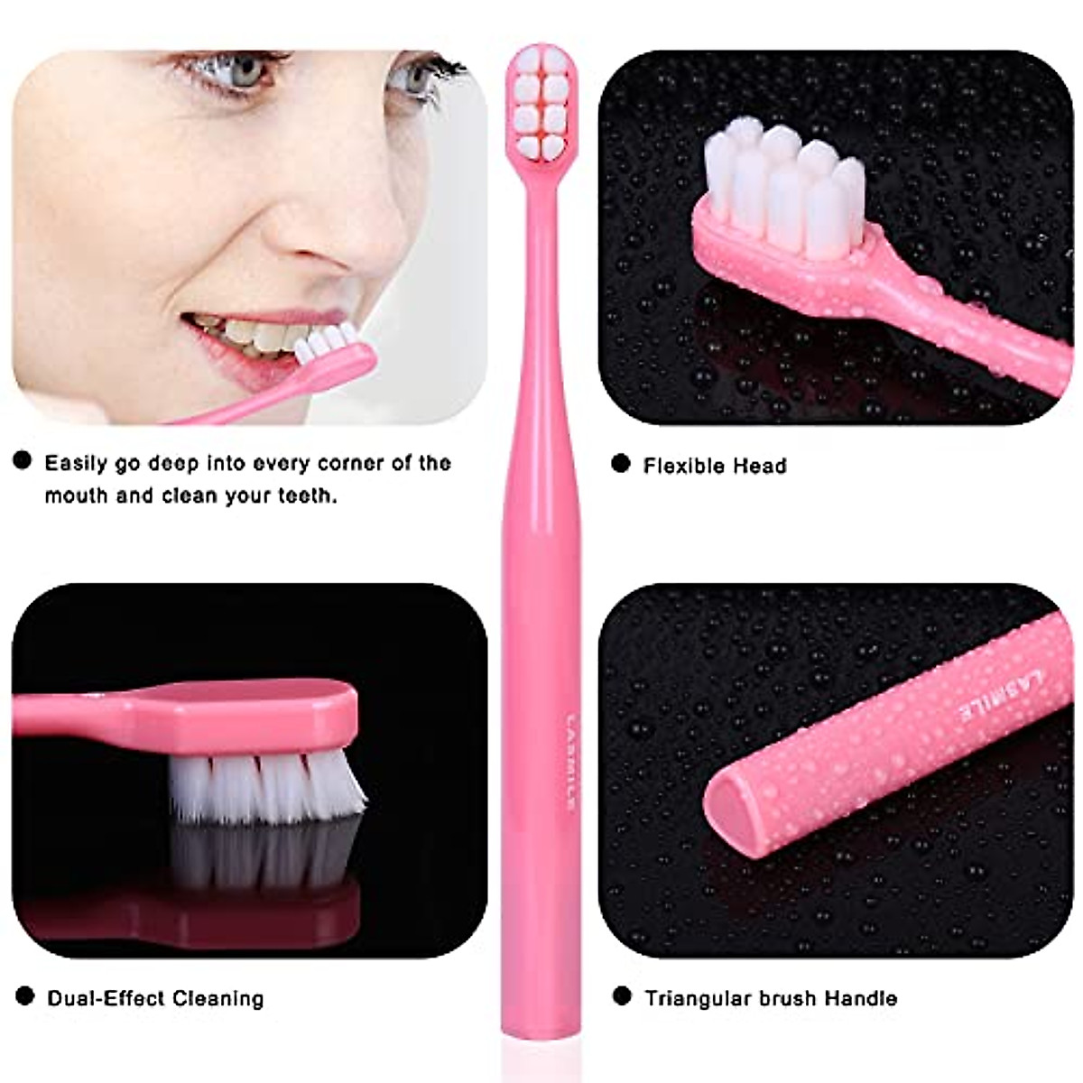 LASMILE Extra Soft Toothbrush for Sensitive Gums, Micro Nano Manual Toothbrush with 15000 Soft Bristle for Adult Pregnant Women Elderly Children and Gum Recessions Protect Fragile Gums (2Pack)