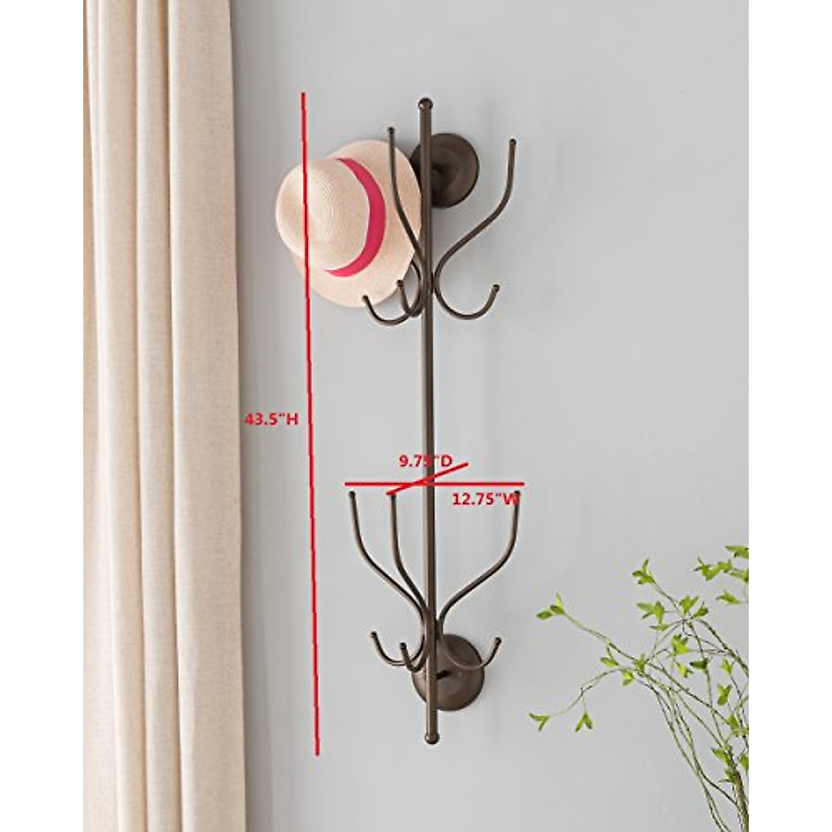 Kings Brand Furniture – Nino Metal 12 Hook Wall Mount Coat & Hat Rack, Pewter