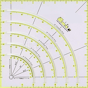 HONEYSEW Arcs & Fans Quilt Circle Cutter Ruler Multifunctional Arc Cutting Patchwork Ruler,Acrylic Quilters Ruler with Double Colored Lines for Cutting Cloth Ruler Template Sewing Crafts