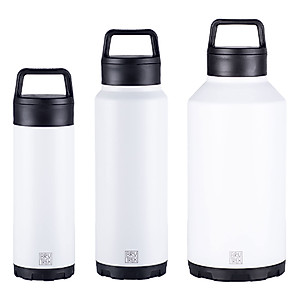 BruTrekker Bottle - Insulated Stainless Steel Tumbler Mug Keeps Drinks Hot or Cold - 2 Piece Drink and Pour Lid - Reusable Coffee Water or Beer Growler (64 fl.oz, Snowflake White)