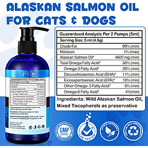 Salmon Oil for Dogs & Cats,Fish Oil for Dogs,Omega 3 Fish Oil for Dog's Skin and Coat,Supports Healthy Dog Skin and Coat Supplement, Contains Omega-3, EPA&DHA Wild Alaskan Salmon Oil 250ml