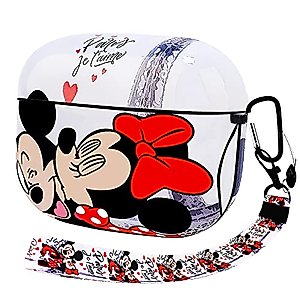 Airpods Pro Case Designed for Apple AirPods Pro,Full Protective Case Cover with Keychain and Lanyard,Shockproof Anti Case for Airpods Pro Charging Case (Mickey and Minnie)