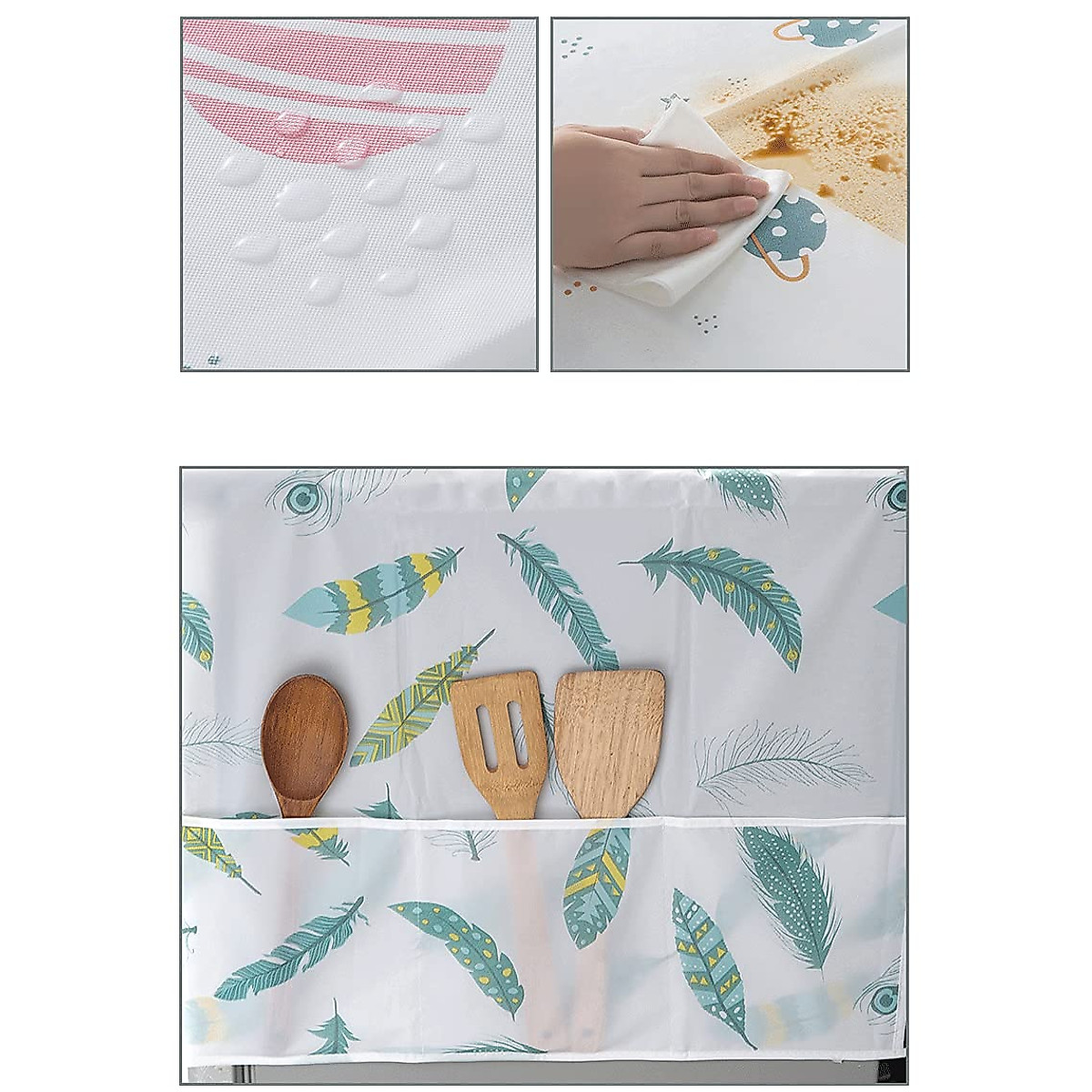 Refrigerator Fridge Dust-Proof Cover Washing Machine Cover PEVA Material Waterproof Cover with Storage Pockets Bags Fridge Dust Cover Oven Cover Multi-Purpose Top Covers (Double door, Flowers 1)