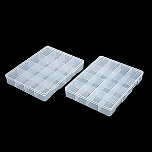 BangQiao 2 Pack Fixed 16 Grids Clear Plastic Large Compartment Container Case, Transparent Organizer Storage Divider Box with Lid for Bead, Button, Hardware, Screw, Sewing Kit, Craft Supplies