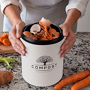 Perfnique Kitchen Compost Bin, 1.3 Gallon Countertop Compost Bin with Lid, Indoor Compost Bucket Includes Inner Bucket Liner and Carbon Filter, Small Compost Bin