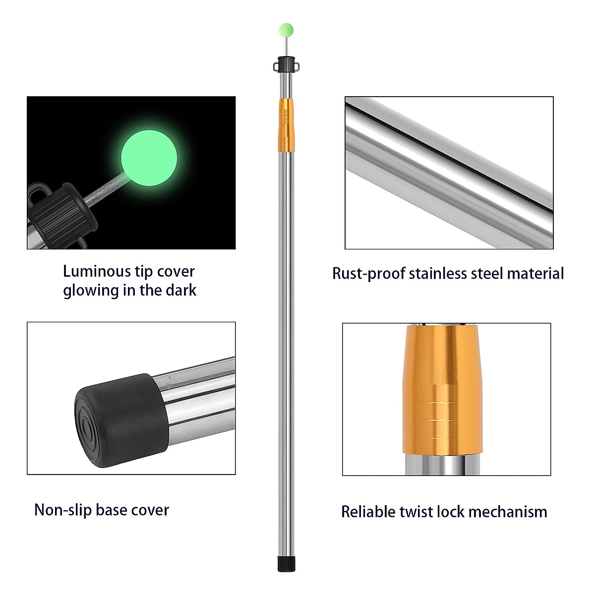 SANLIKE Telescoping Tarp Pole Adjustable Tent Poles, 33"-86.6" Thickened Tube Collapsible Stainless Steel Canopy Poles for Camping Backpacking Hiking Awning Sun Sails Outdoor Sports, Set of 2