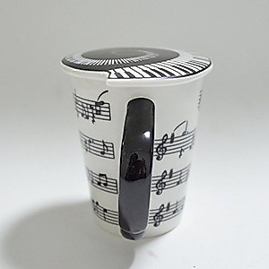 HLJgift Creative Ceramic Musician Coffee Mug Tea Cup with Lid Staves Music Notes as Valentine's Day Gift Teacher Gift