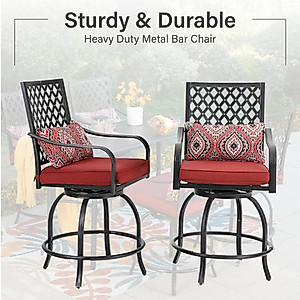 MFSTUDIO 4 PCS Outdoor Swivel Bar Stool, Patio Counter Height Bar Chair with Cushion and Armrest, Red
